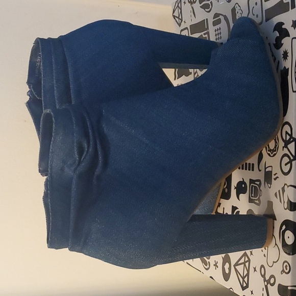 BAMBOO | Shoes | Blue Denim Open Toe Bootie | Poshmark